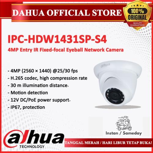 Jual DAHUA IR Eyeball IP Cam 4MP PoE DH-IPC-HDW1431SP-S4 WeatherProof IP67 - Jakarta Selatan ...