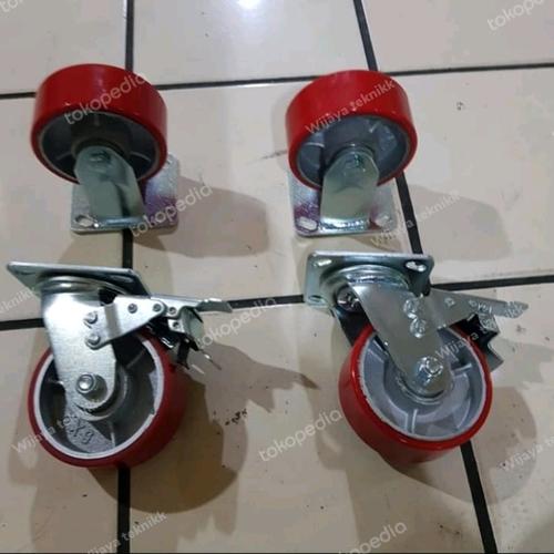 Jual Roda Pu Heavy Duty 3 inch roda kapasitas 800 kg roda merah 3" roda ...