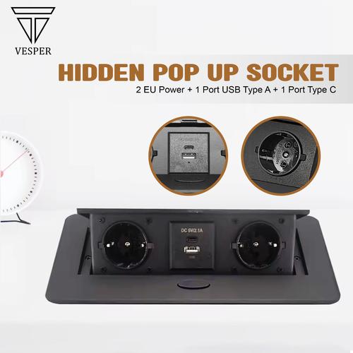Jual pop up socket 2slot + USB type A + types C stop kontak colokan ...