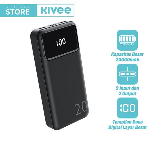 Promo Power Bank KIVEE LED 20000mAh Dual Input Type-C & Micro USB 2.1A ...