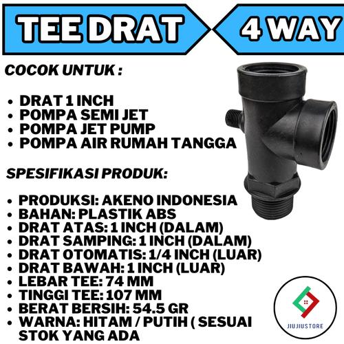 Jual TEE PLASTIK CABANG 4 OTOMATIS T SEMIJET 4 WAY TEE JETPUMP ABS ...