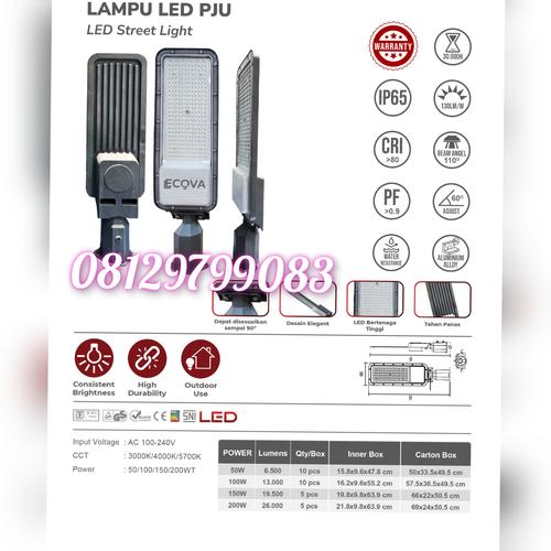 Jual lampu led ecova jalan pju street light outdoor 50w 100w 150w 200w ...