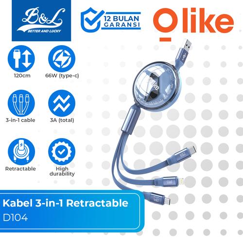 Jual OLIKE D104 Kabel Charger 3-in-1 Retractable 66W Fast Charging USB ...