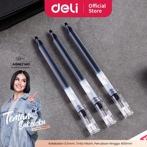 Promo Deli Gel Pen Pulpen Gel 0.5mm Tinta Hitam 1 PCS A127 - Kab ...