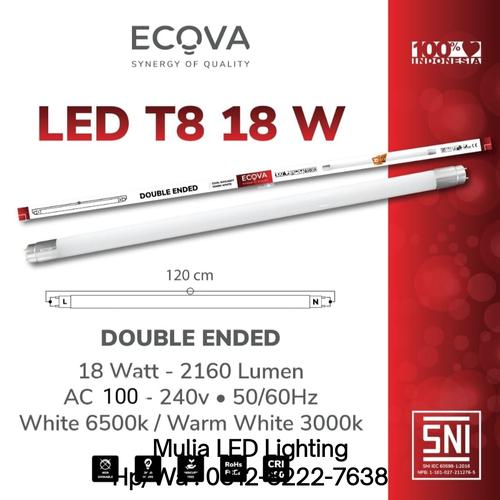 Jual Ecova Lampu TUBE LED T8 18 Watt 120 cm - Jakarta Pusat - mulia led ...
