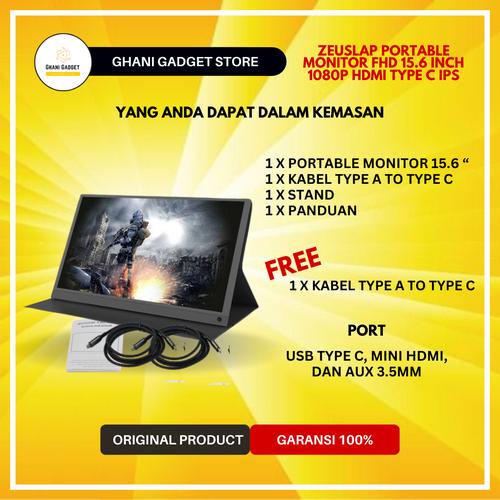 Promo Monitor Portable IPS 15.6 Inch Layar Portabel ZEUSLAP FHD 1080p ...
