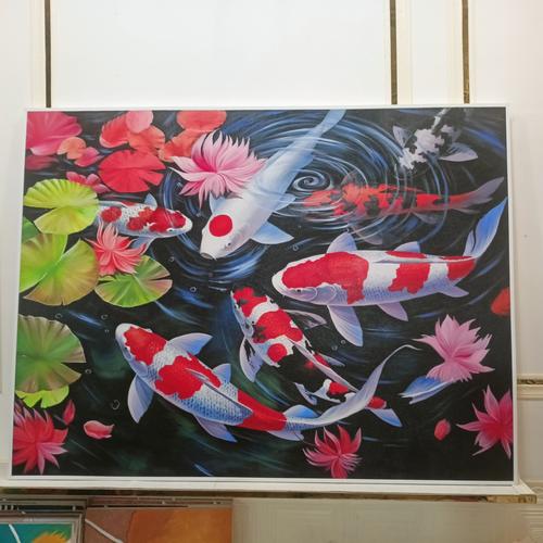 Jual lukisan kanvas ikan ko'i fheng sui modern art painting hiasan ...