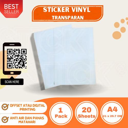 Promo STICKER TRANSPARAN / STIKER VINYL TRANSPARANT A4 20 LEMBAR ...