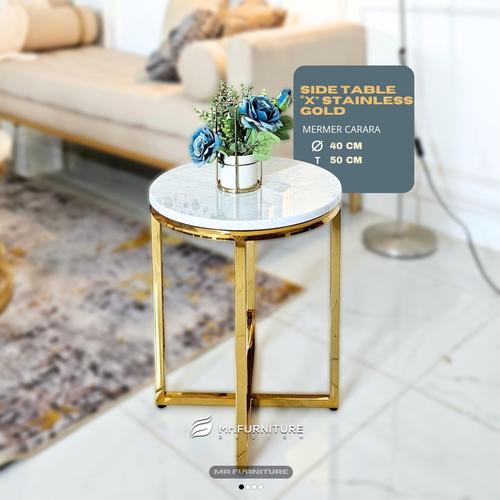 Jual SideTable X Stainless Gold Marmer Putih Carrara - Kab. Jepara ...