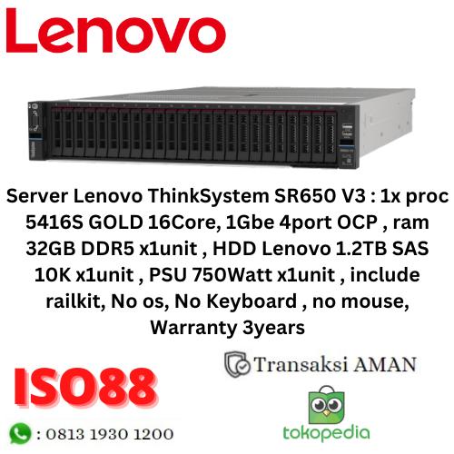 Jual Server Lenovo ThinkSystem SR650 V3 : 1x proc 5416S GOLD 16Core ...