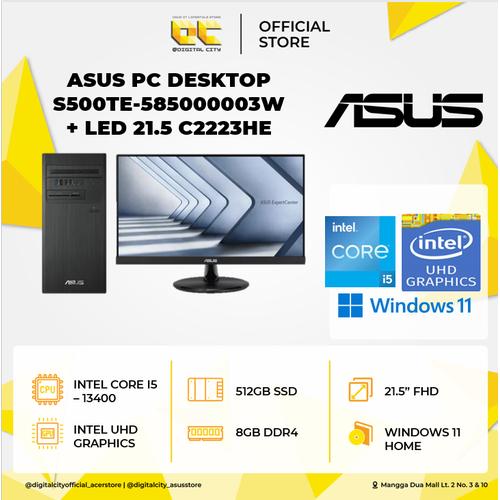 Jual ASUS PC DESKTOP S500TE I5 13400 8GB 512GB W11 BLK + LED 21.5 ...