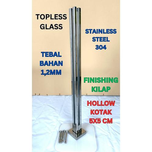 Jual Tiang Railing Kaca Topless Glass Kilap Sudut 85 cm SUS 304 ...