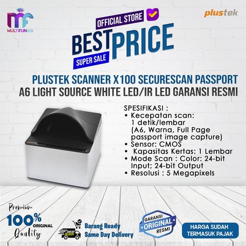 Promo Plustek Scanner X100 SecureScan Passport A6 Light Source White LED/IR LED Garansi Resmi ...