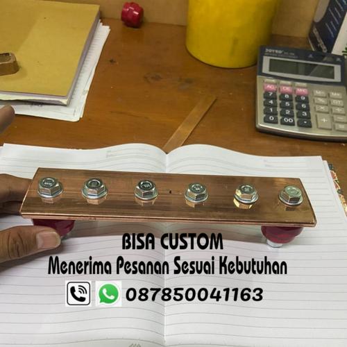 Jual busbar tembaga 5mm x 50mm x 150mm 4 lubang + baut M8 isolator ...