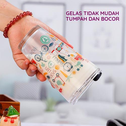 Promo Tumblr Gelas Kaca Bening / Gelas Mug Kaca dengan Tutup Anti Bocor ...
