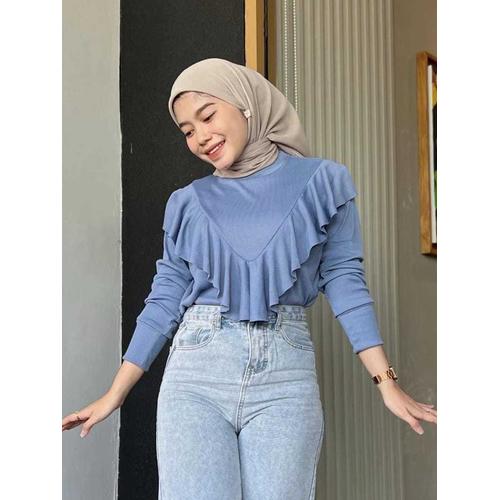 Promo Blouse Rumbai Atasan Lady Ruffle Knit - Denim - Jakarta Barat ...