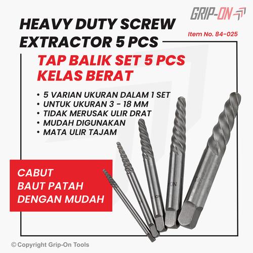 Jual GRIP-ON HEAVY DUTY SCREW EXTRACTOR TAP BALIK KELAS BERAT SET 5 PCS ...