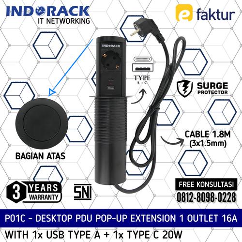 Promo P01C - DESKTOP PDU PULL POP UP INDORACK 1 OUTLET WITH 1x USB TYPE ...