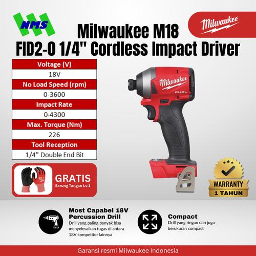 Jual Milwaukee M18 FID2-0 Hex 1/4" Inch FUEL Cordless Impact Driver ...