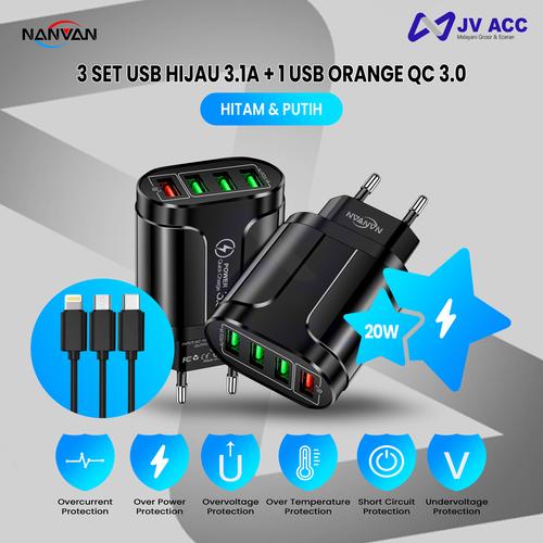 Jual NVN-PTC09 CHARGER 1SET 4 USB QUALCOMM 3.0 FAST CHARGING ALL TIPE HP - MICRO USB, Hitam ...