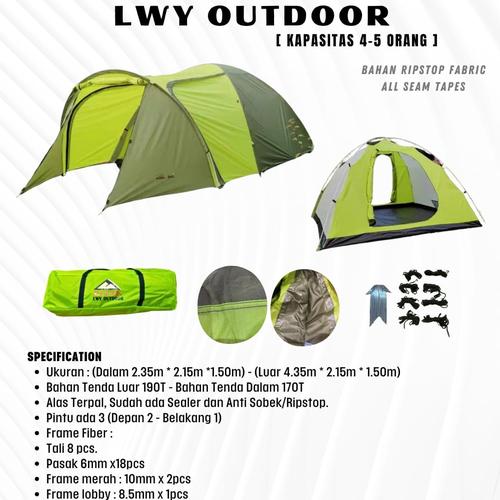 Jual Tenda camping kemping gunung keluarga dome 5 orang 2 pintu bahan ...