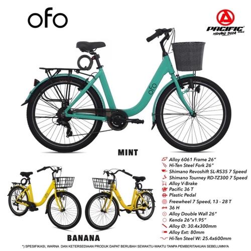 Jual Sepeda Keranjang Dewasa CTB PACIFIC OFO Ukuran 26Inch 7Speed Alloy Ringan dan Enteng CITY ...