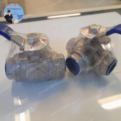 Jual Ball Valve 3 Way 1/2" Inch Drat SS316 / STOP KRAN THREE WAY L PORT ...