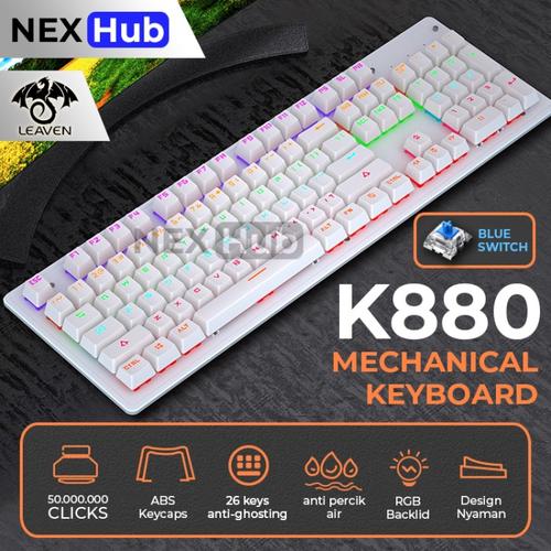 Jual Keyboard Gaming Mechanical Wired Leaven K880 104 Keys Blue Switch - Comfort White - Jakarta ...