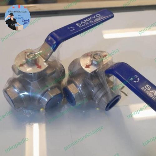 Jual Ball Valve 3 Way 1/2" Inch Drat SS316 / STOP KRAN THREE WAY T PORT ...