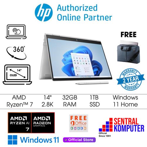 Promo HP ENVY X360 14-fa0888AU Ryzen 7 8840HS 1TB SSD 32GB OLED 2.8K Touch Win11+OHS - Paket ...
