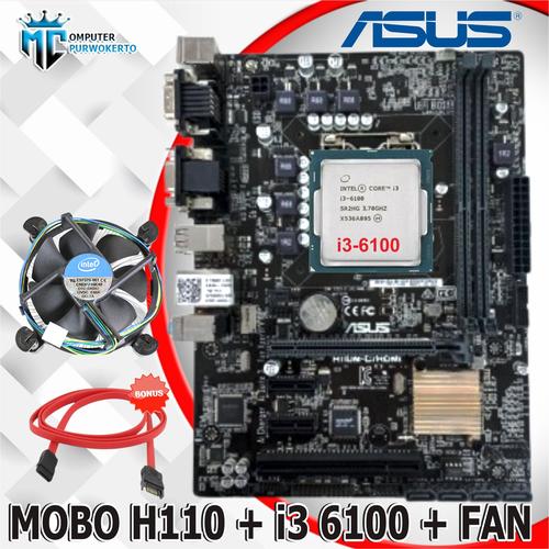 Promo Mainboard Mobo H110 LGA 1151 Dan i3 6100 Skylake Kabylake + Fan - ASR i3 6100 - Kab ...