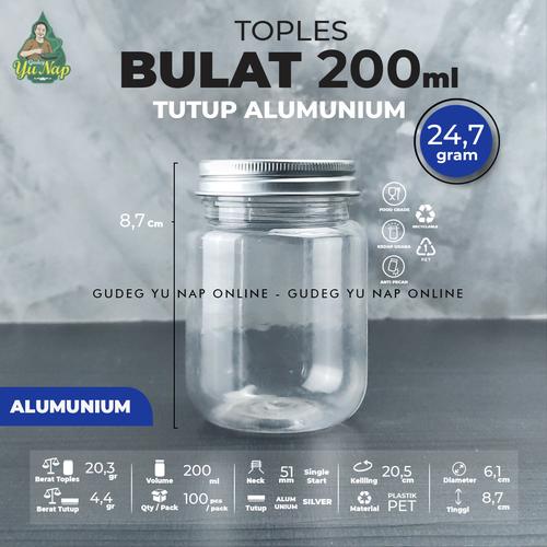 Jual Toples Jar BULAT 200 ml TUTUP ALUMUNIUM - Botol Toples Plastik ...