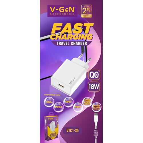 Jual Adaptor Charger V-GeN VTC1-35 QC3.0 18W Fast Charging VOOC AFC FCP ...