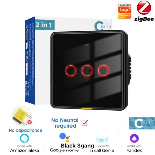 Jual Smatrul Saklar 3 Gang Black Tuya Zigbee Smart Light Touch Switch ...