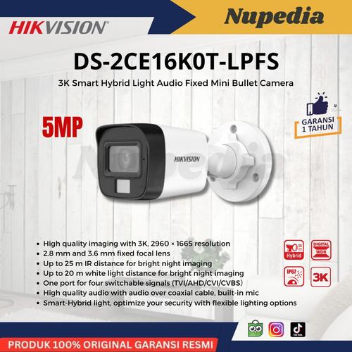 Jual HIKVISION DS-2CE16K0T-LPFS 5MP 3K Smart Hybrid Light Audio Fixed Mini Bullet Camera COLORVU ...