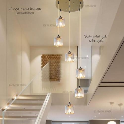Jual Lampu gantung void 6in1 gold kaca kristal minimalis modern 6 lampu ...
