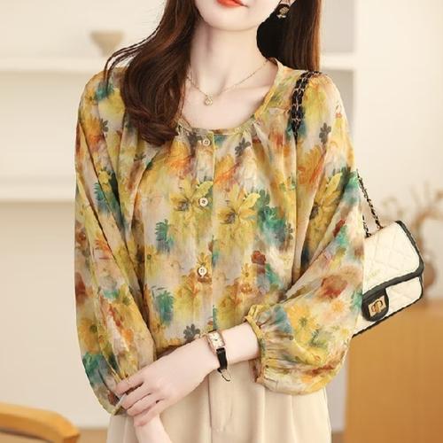Jual Blouse Wanita Lengan Panjang Casual Long Sleeve Printing Motif ...