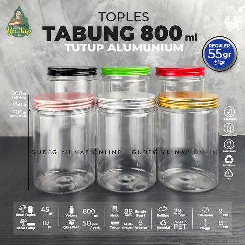 Jual Toples Tabung Cylinder 800 ml TUTUP ALUMUNIUM - Jar Plastik 800ml ...