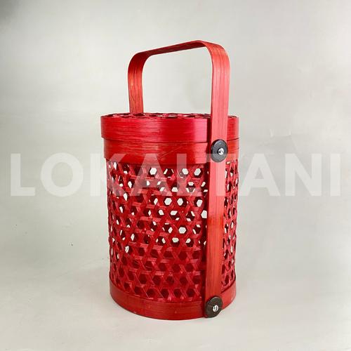 Jual Rantang Bambu / Hampers Bambu Merah Motif Segienam Muat 3 Toples ...