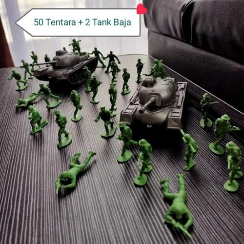 Jual mainan tentara plastik + tank baja figure army men military mainan ...