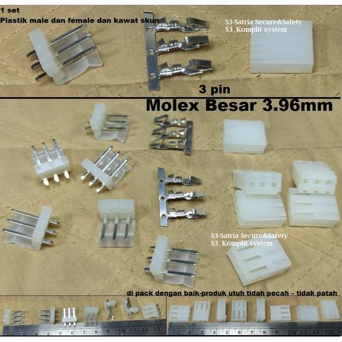 Jual 3 Pin 1set socket 3,96mm Besar Molex 3P CH 3.96mm Header terminal 3 pin kaki kabel soket ...