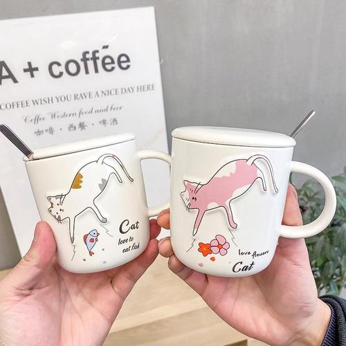 Jual neww Gelas Cangkir Mug Kucing Timbul Set Gelas + Sendok Dan Tutup ...