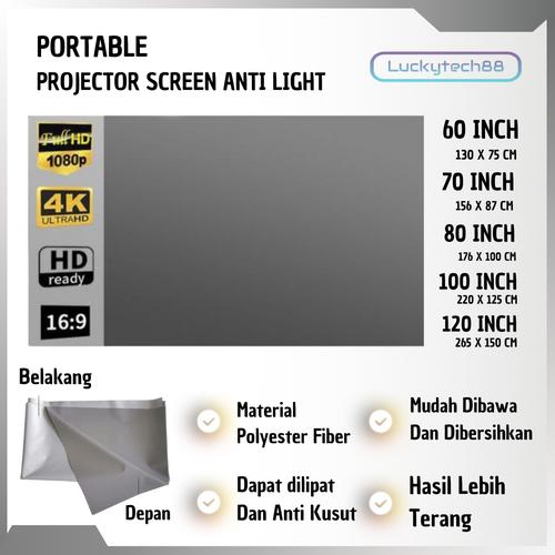 Jual Layar Screen Projector Anti Light Reflective 60-70-80-100-120Inch ...