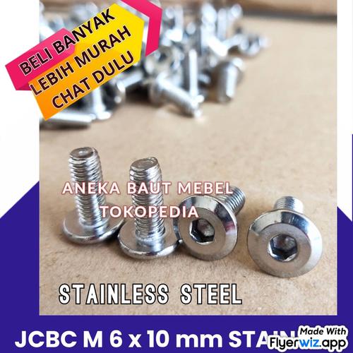 Jual JCBC M6 x 10 mm STAINLESS / BAUT KNOCK DOWN M6 x 10 mm Stainless isi 100 pcs - Kota ...