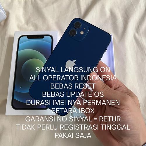 Jual iPhone 12 Blue 64GB imei unlock resmi permanen, sinyal aktif all operator. Garansi imei ...