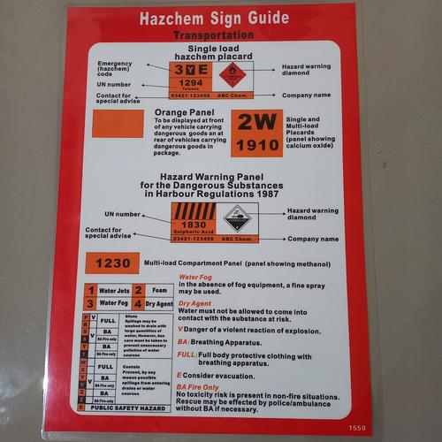 Jual 331550 Self adhesive poster - Hazchem transport sign guide ...