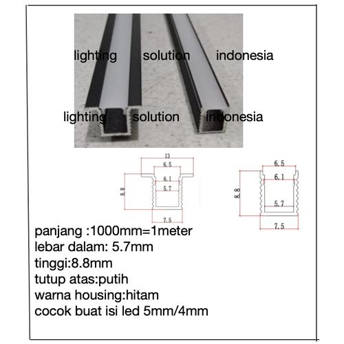 Jual aluminium led strip mini buat led strip 5mm housing hitam lebar ...
