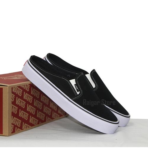 Jual Sepatu Pria Vans Slip on Bustong Kanvas Hitam Slop Tanpa Tali ...