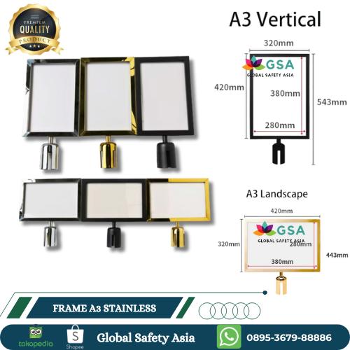 Promo Sign Frame A3 Potrait / Landscape Papan Tiang Antrian Stainless ...