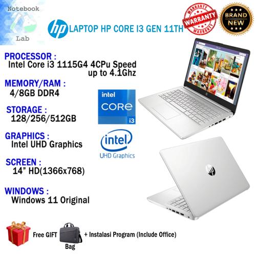 Promo laptop hp core i3 gen 11 speed 3.0 up to 4.1 ram 8gb ssd 512gb ...